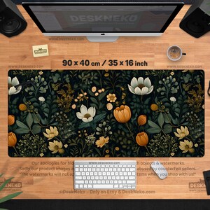 Floral Desk Mat Xl, Nature Mousepad Large, Dark Cottagecore Mouse Pad ...