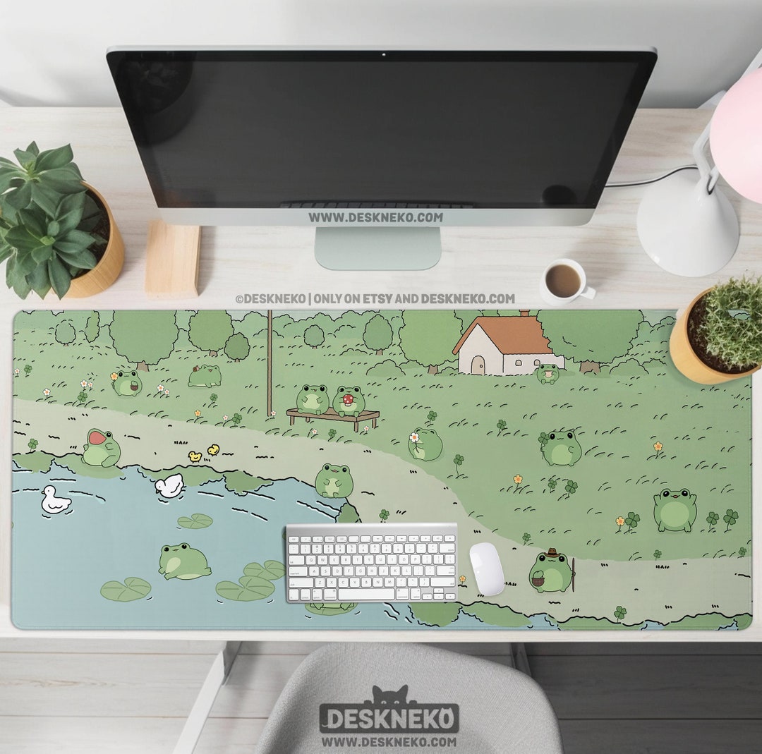 Cute Frogs Desk Mat, Green Mousepad Kawaii, Smol Anime Animal ...