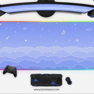 Blue Desk Mat Kawaii, Cute Mouse Pad Aesthetic, Light Blue Pastel Cloud ...