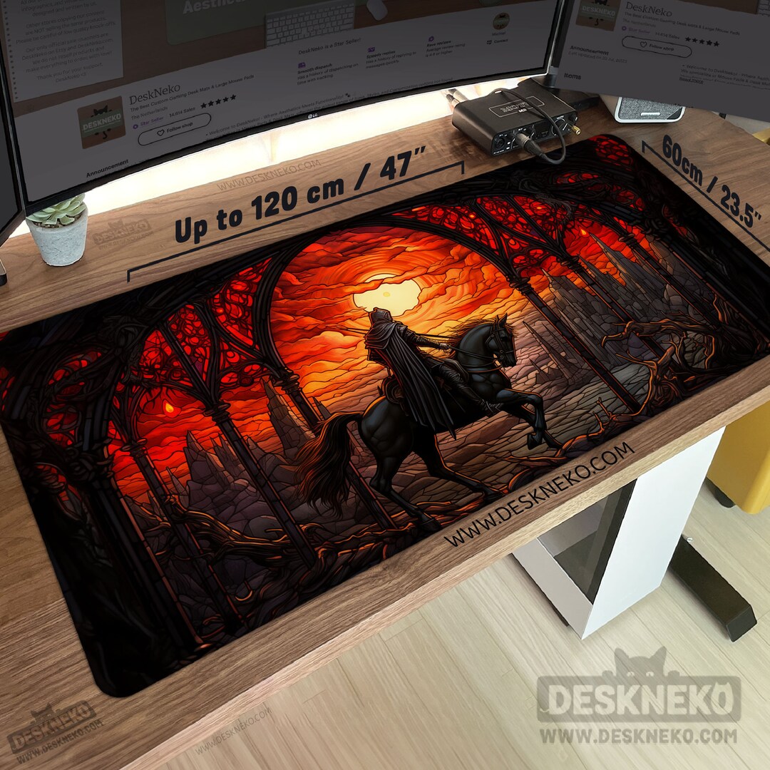 Black Rider Desk Mat: Stained Glass Mouse Pad Xl, Medieval Horse of the ...