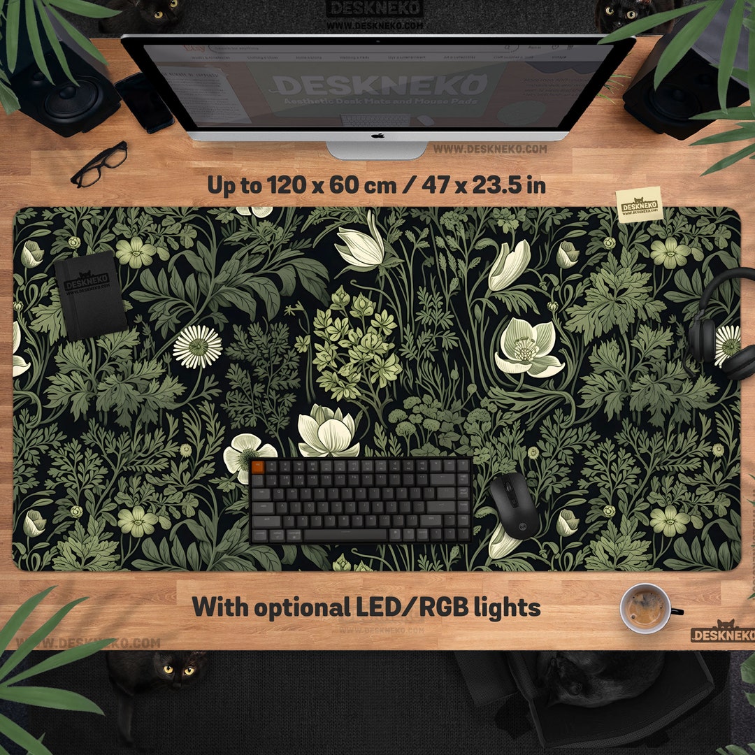 Green Plants Desk Mat Mouse Pad, Art Nouveau Mousepad, Cute Garden ...