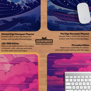 Great Wave Mouse Pad LED: Large Desk Mat RGB, Neon Purple Japanese ...