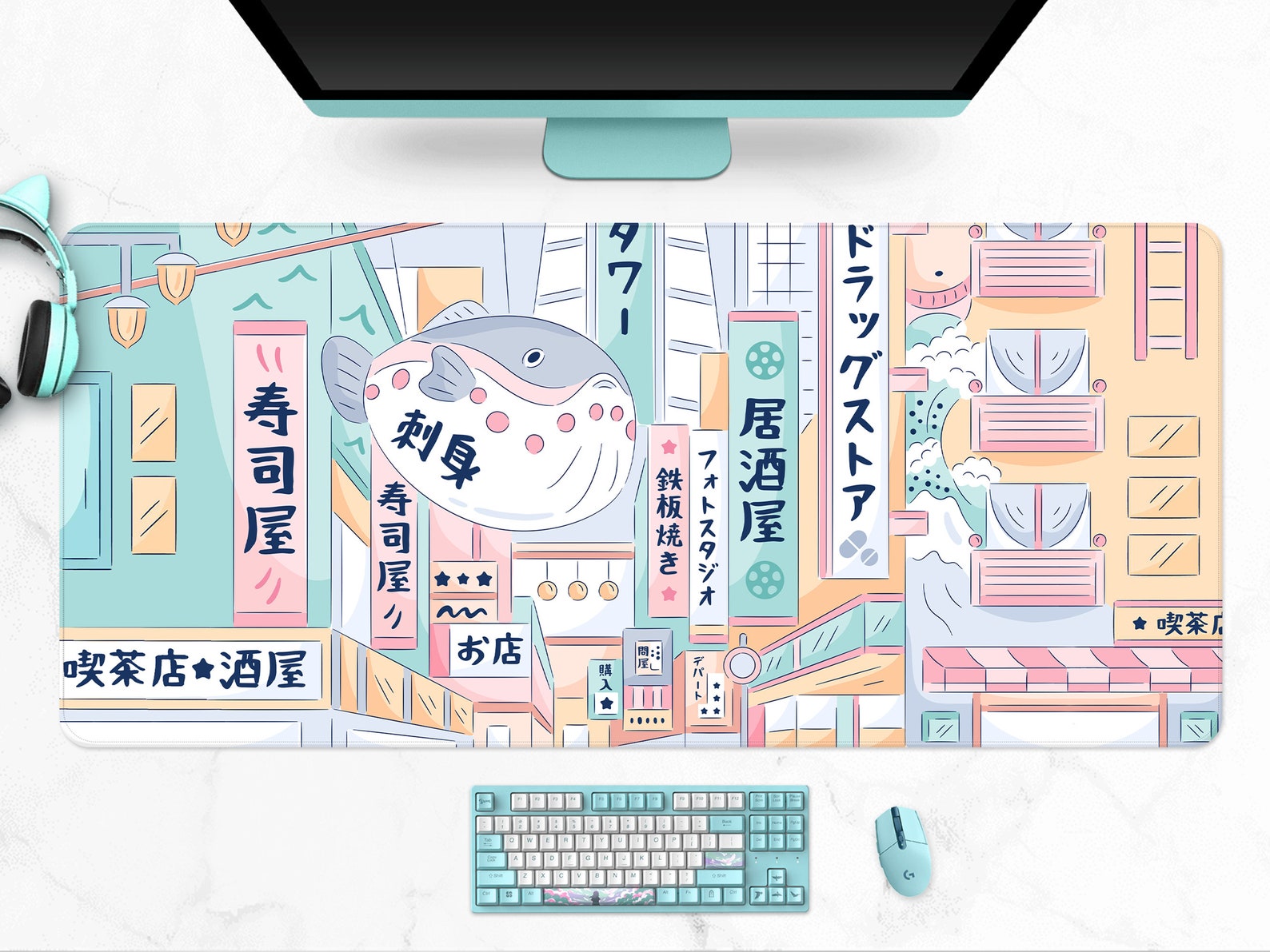 Pastel Tokyo Street Desk Mat Cute Japanese Mousepad Kawaii - Etsy