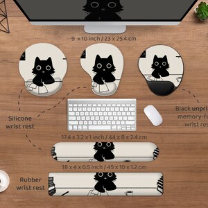 Black Cat Desk Mat Beige off White, Cute Mousepad Coffee Aesthetic ...