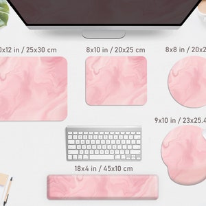 Pink Marble Desk Mat Cute Mousepad, Kawaii Aesthetic Strawberry Milk ...