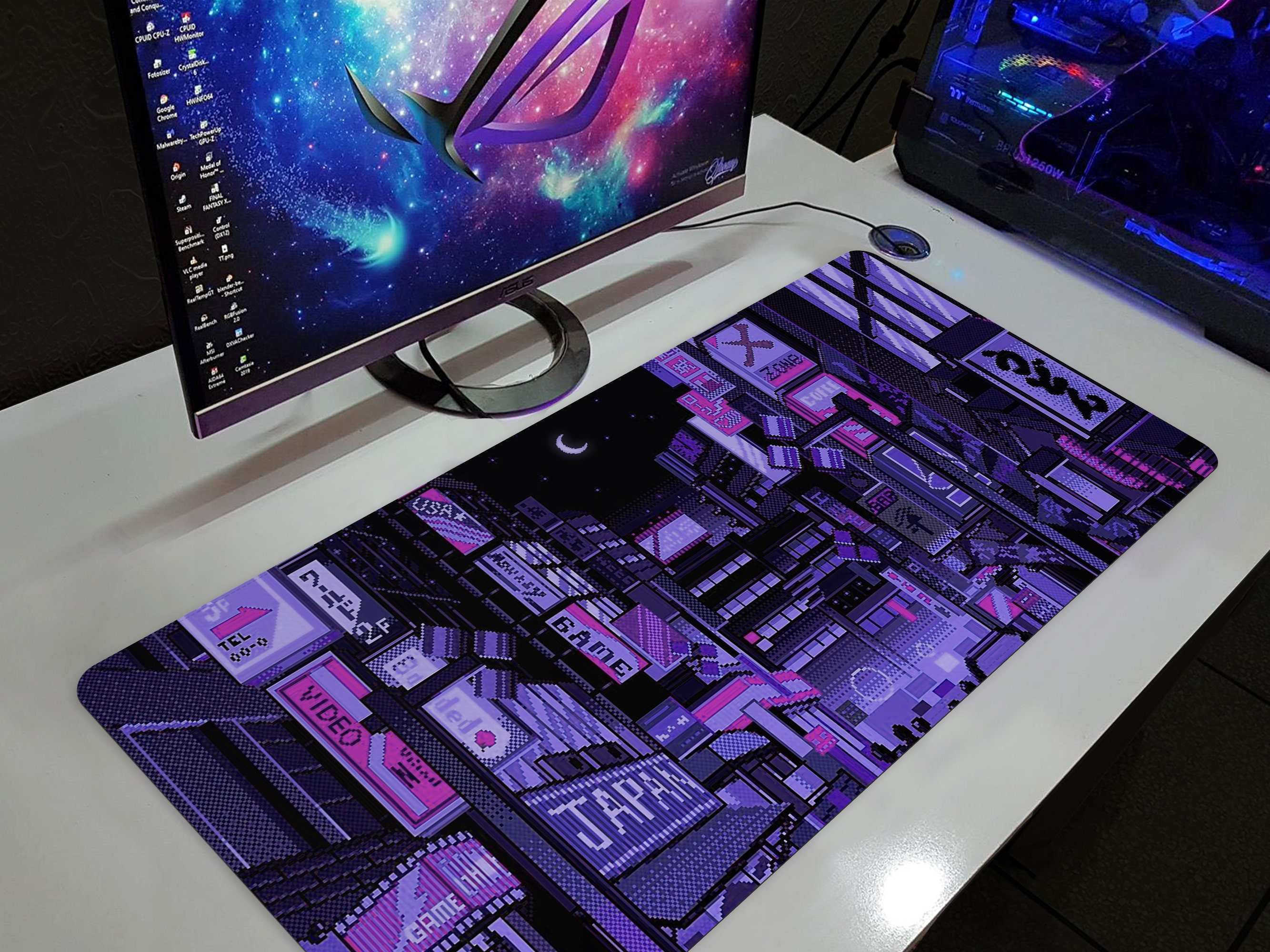 Cyan Vaporwave Mousepad, Neon Tokyo Street Desk Mat, 8bit Pixel Art ...
