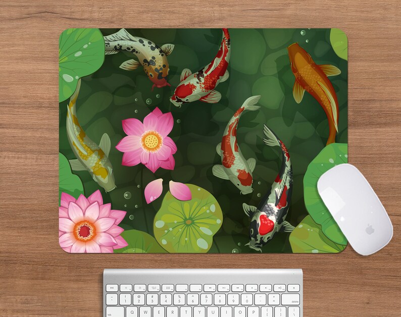 Green Desk Mat Japanese Mousepad Koi Fish Xl Oriental Pond - Etsy Australia