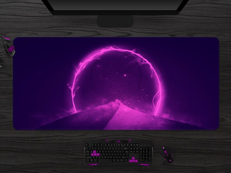 Purple Gaming Desk Mat Xl Neon Tokyo Mousepad Futuristic - Etsy