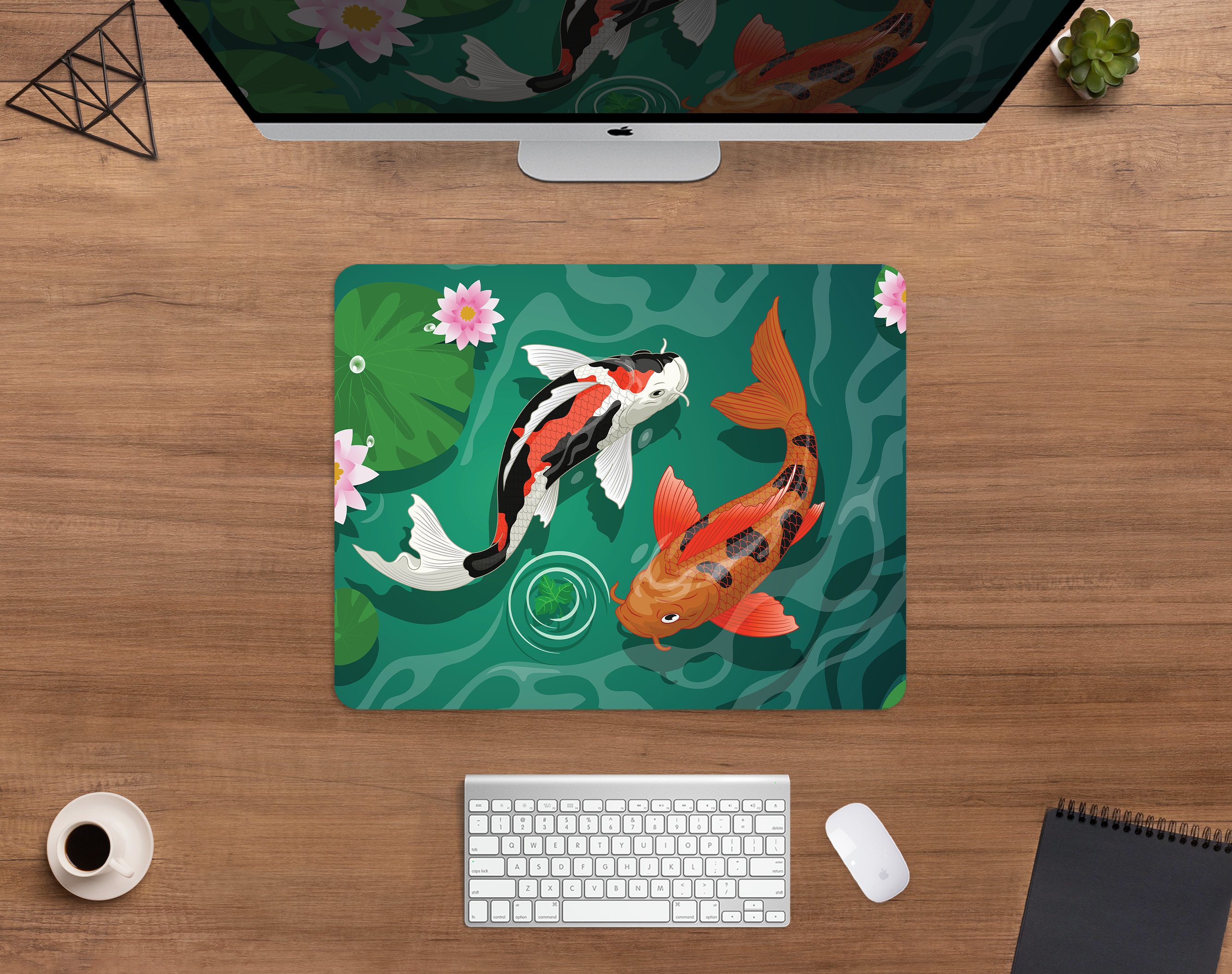 Koi Fish Desk Mat Japanese Mousepad Xl Green Oriental Pond - Etsy