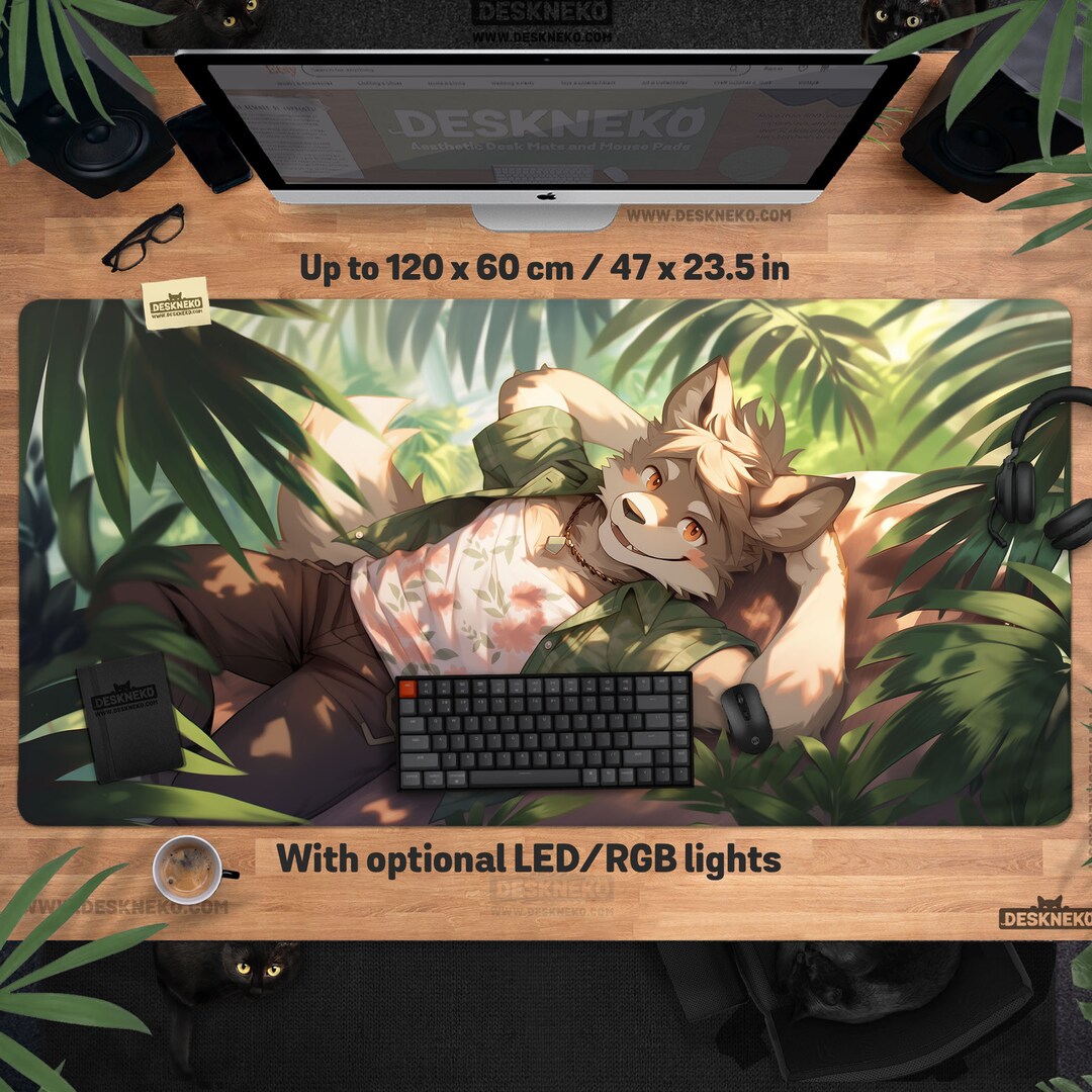 Furry Desk Mat: Tropical Wolf Mouse Pad Xl, Fox Dog Boy Deskmat Xxl ...