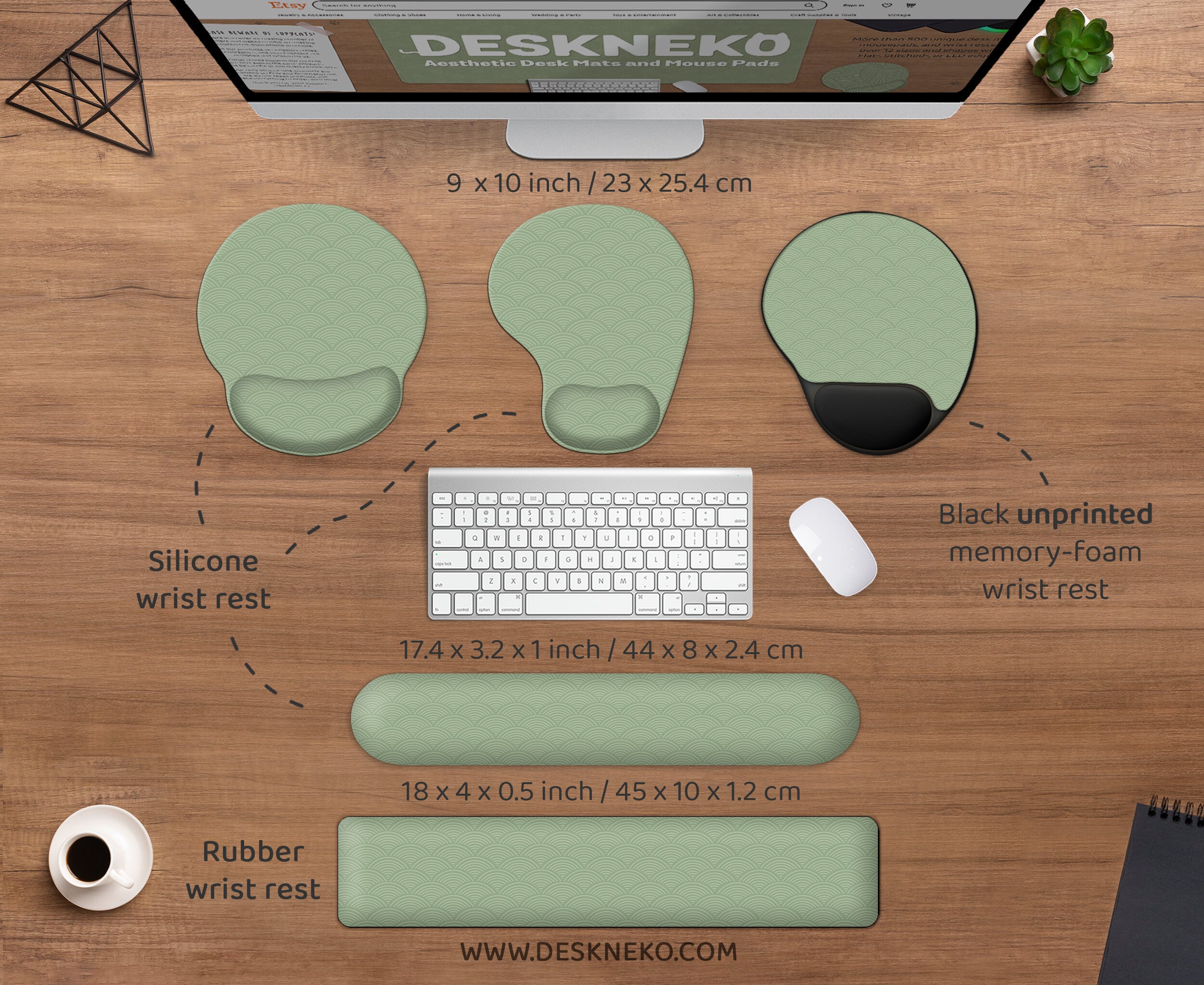 Matcha Green Desk Mat, Japanese Mousepad Aesthetic, Seigaiha Wave ...