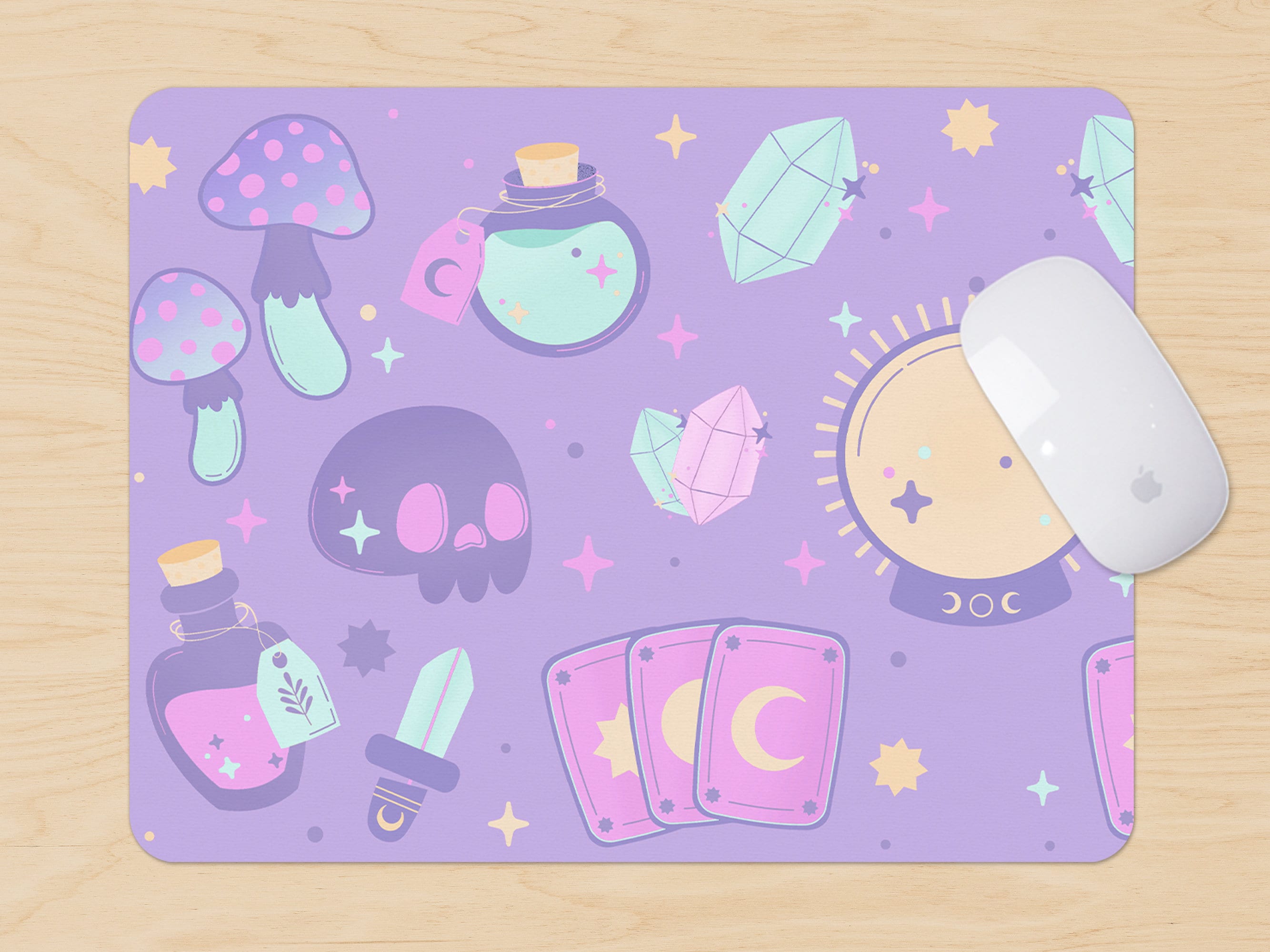 Pastel Goth Desk Mat Kawaii, Cute Witch Mousepad Purple, Pastel Lilac ...