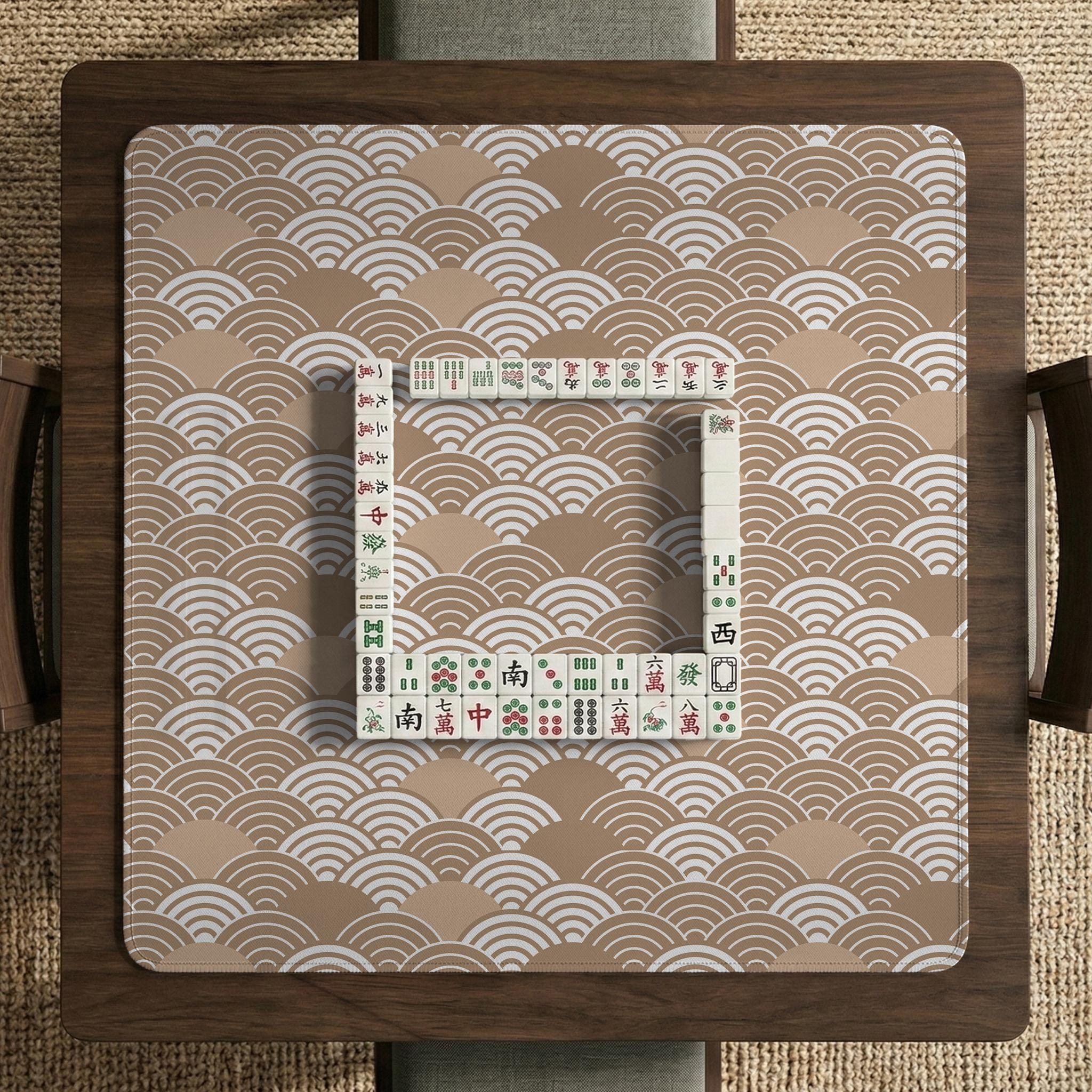 Mahjong Mat, Japanese Seigaiha Wave Table Mat, Beige Neutral Play Mat ...