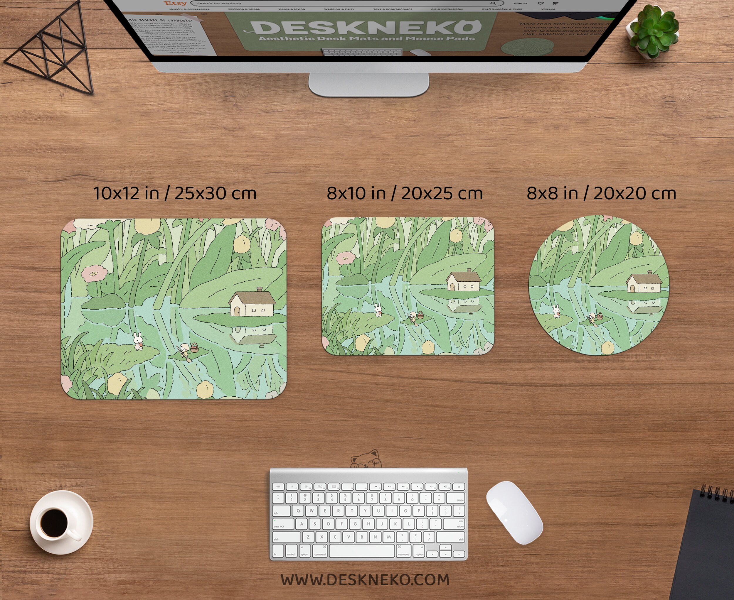 Cute Desk Mat Kawaii, Green Mousepad Aesthetic, Japanese Plants Lily ...