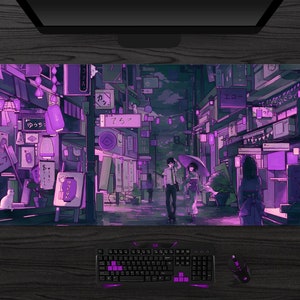 Tokyo Street Desk Mat, Japanese Mousepad, Purple Anime Desk Pad Xl ...