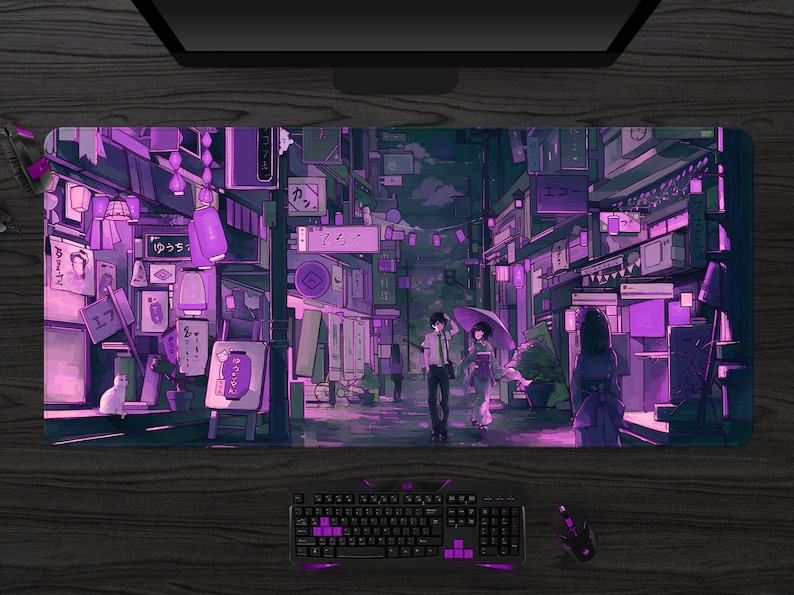 Tokyo Street Desk Mat Japanese Mousepad Purple Anime Desk | Etsy