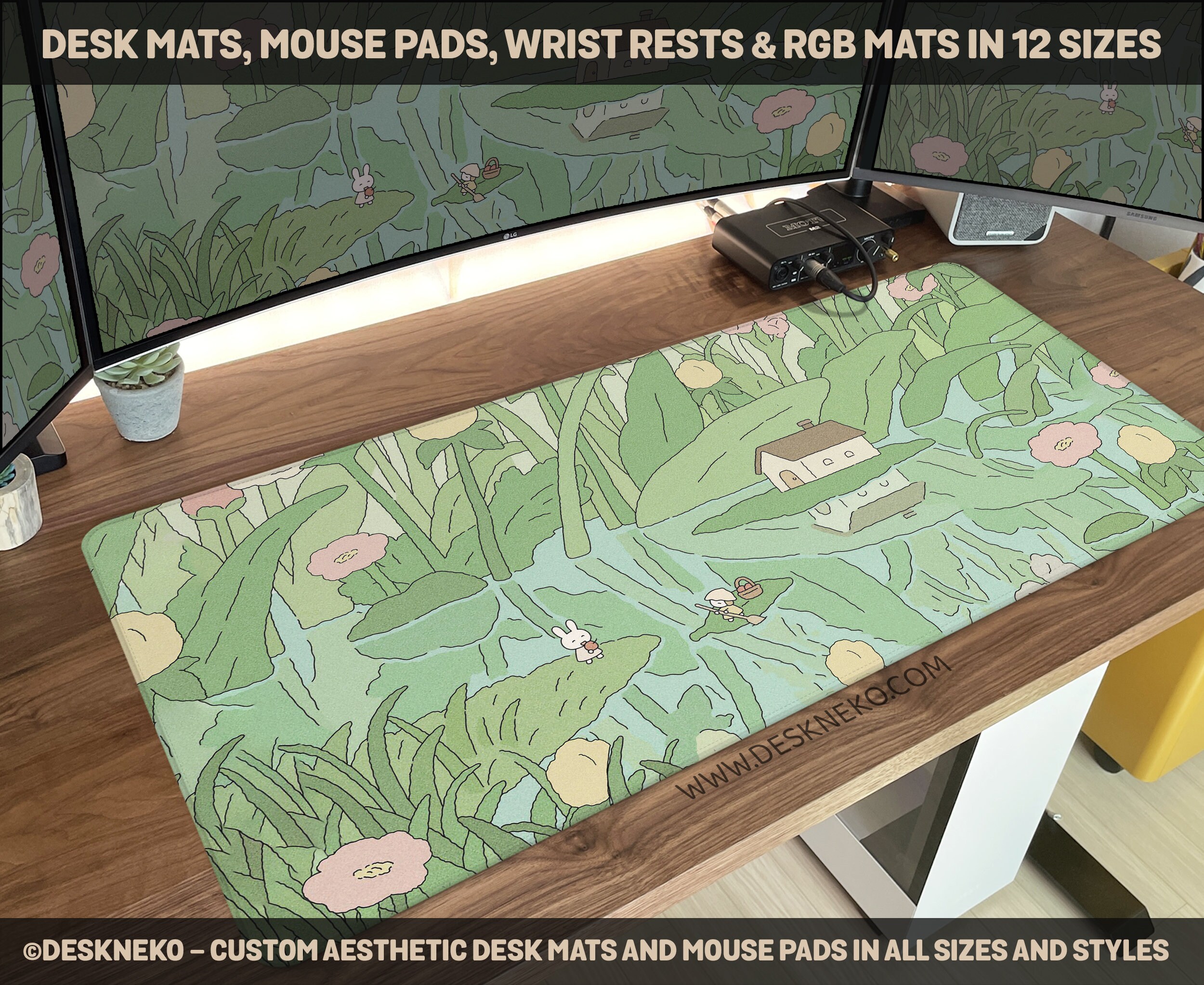Cute Desk Mat Kawaii, Green Mousepad Aesthetic, Japanese Plants Lily ...