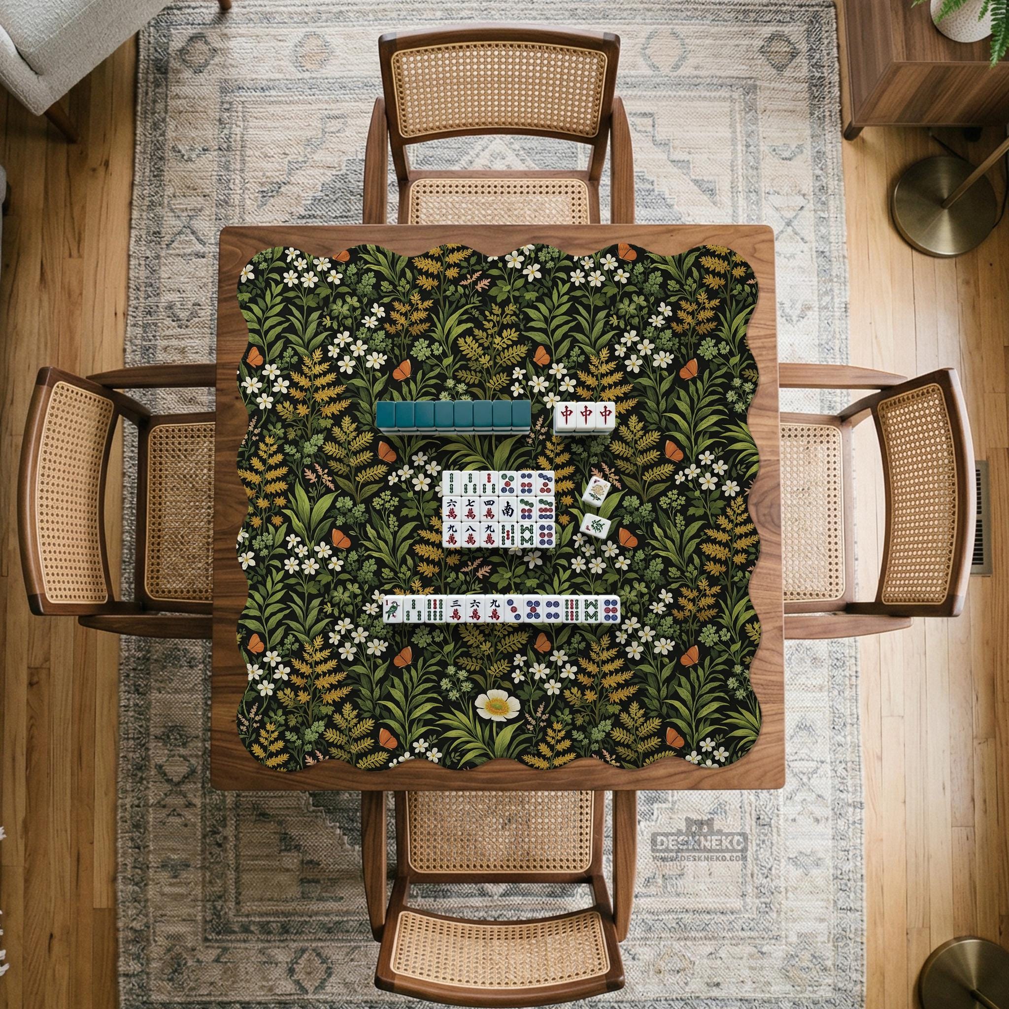 Mahjong Mat, Dark Floral Botanical Table Mat, Wildflower Butterfly ...