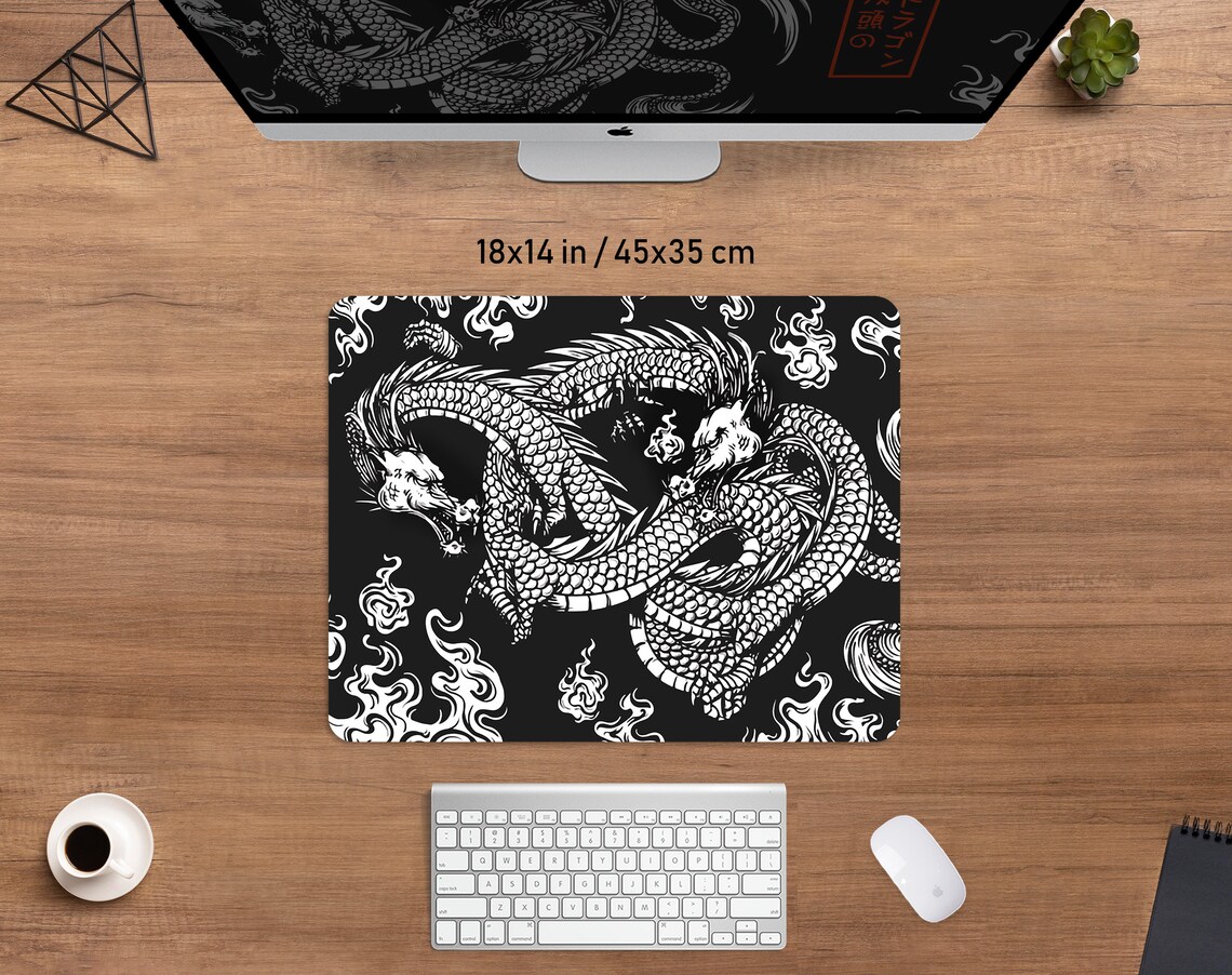 Dragon Desk Mat Japanese Mousepad Black and White Japan Kanji - Etsy