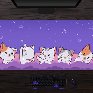 Cute Cats Desk Mat Kawaii Mousepad, Xl Purple Gaming Deskmat, Cute ...