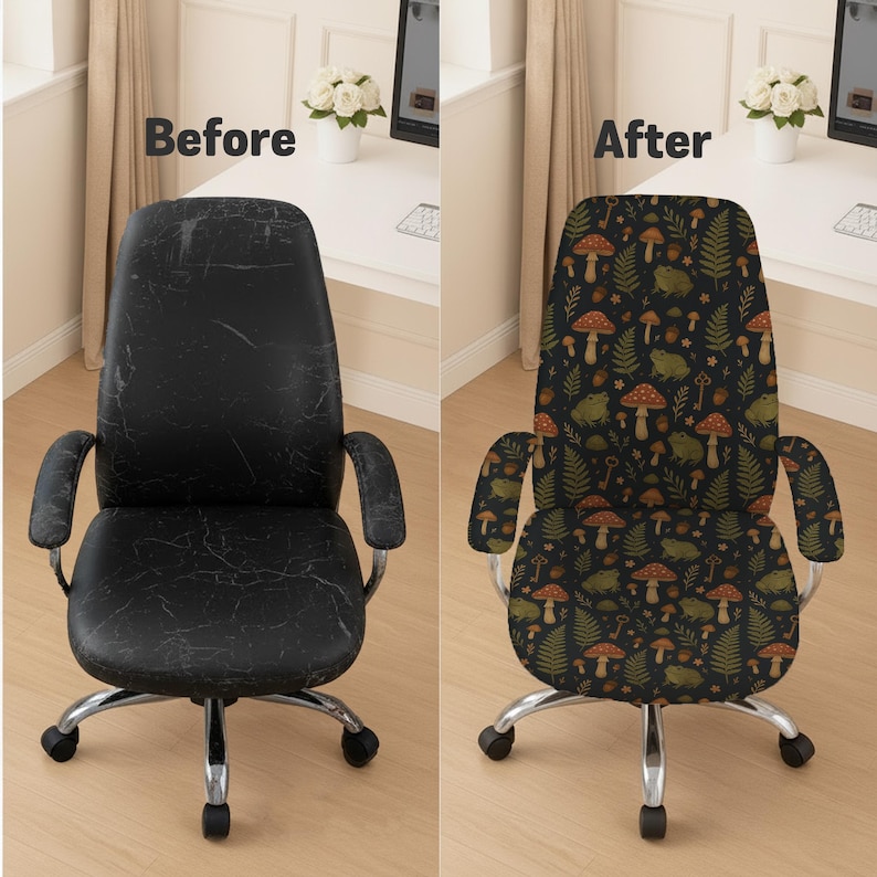 Cottagecore Goblincore Office Chair Cover, Woodland Mushroom Fern ...