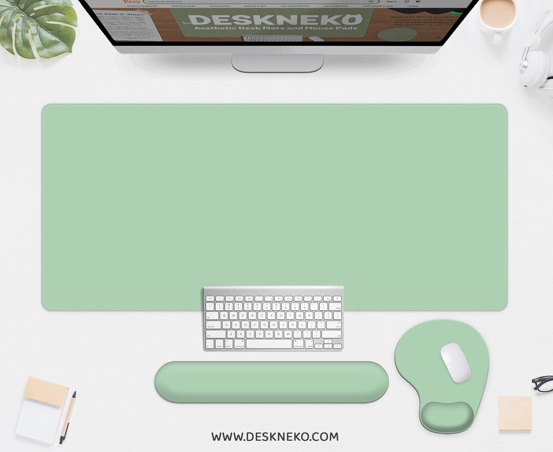 Pastel Green Desk Mat, Sage Green Mouse Pad Large, Vegan Leather, Mint ...
