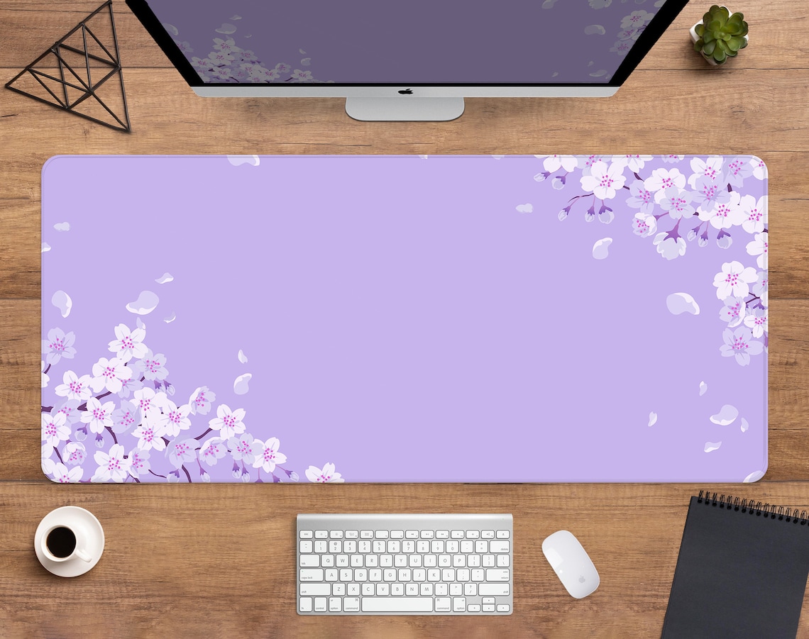 Purple Blossom Deskmat Cute, Pastel Purple Lilac Lavender Cherry Sakura ...