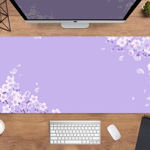 Purple Blossom Deskmat Cute, Pastel Purple Lilac Lavender Cherry Sakura ...