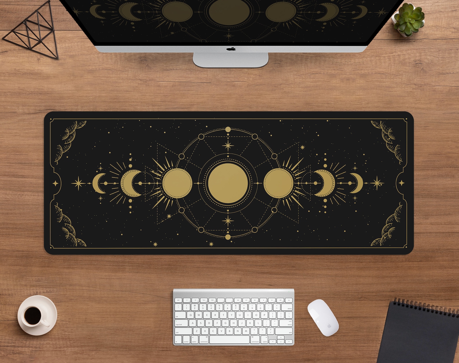 Moon Phases Mousepad, Celestial Desk Mat Xl, Gold Moon Cycle Lunar ...