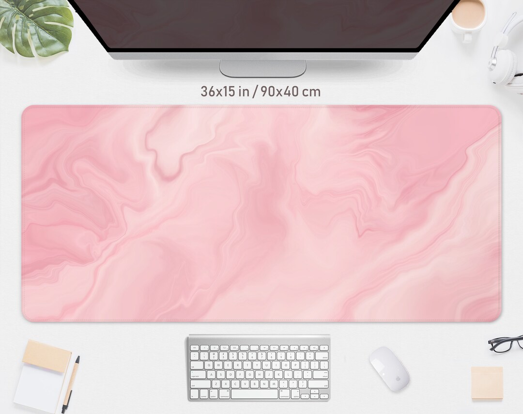 Pink Marble Desk Mat Cute Mousepad, Kawaii Aesthetic Strawberry Milk ...