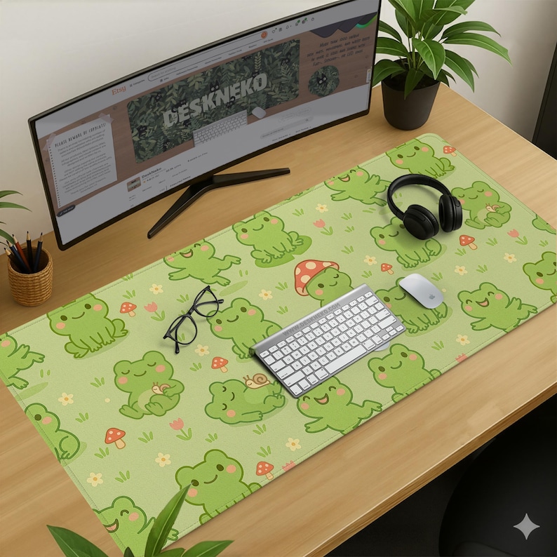 Cute Kawaii Frog Desk Mat, XXL Aesthetic Mousepad Gaming, Large Non ...