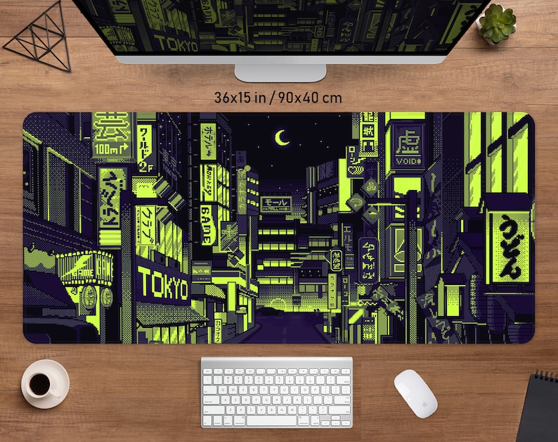 Cyberpunk Gaming Desk Mat RGB Vaporwave City Mousepad Xxl - Etsy