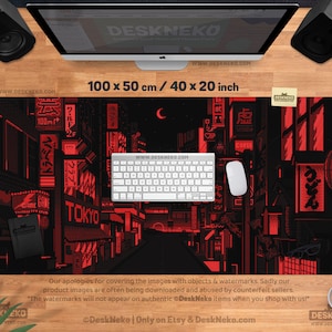 Red Tokyo Desk Mat Mouse Pad, Pixel Art Dark Keyboard Deskmat Rgb ...