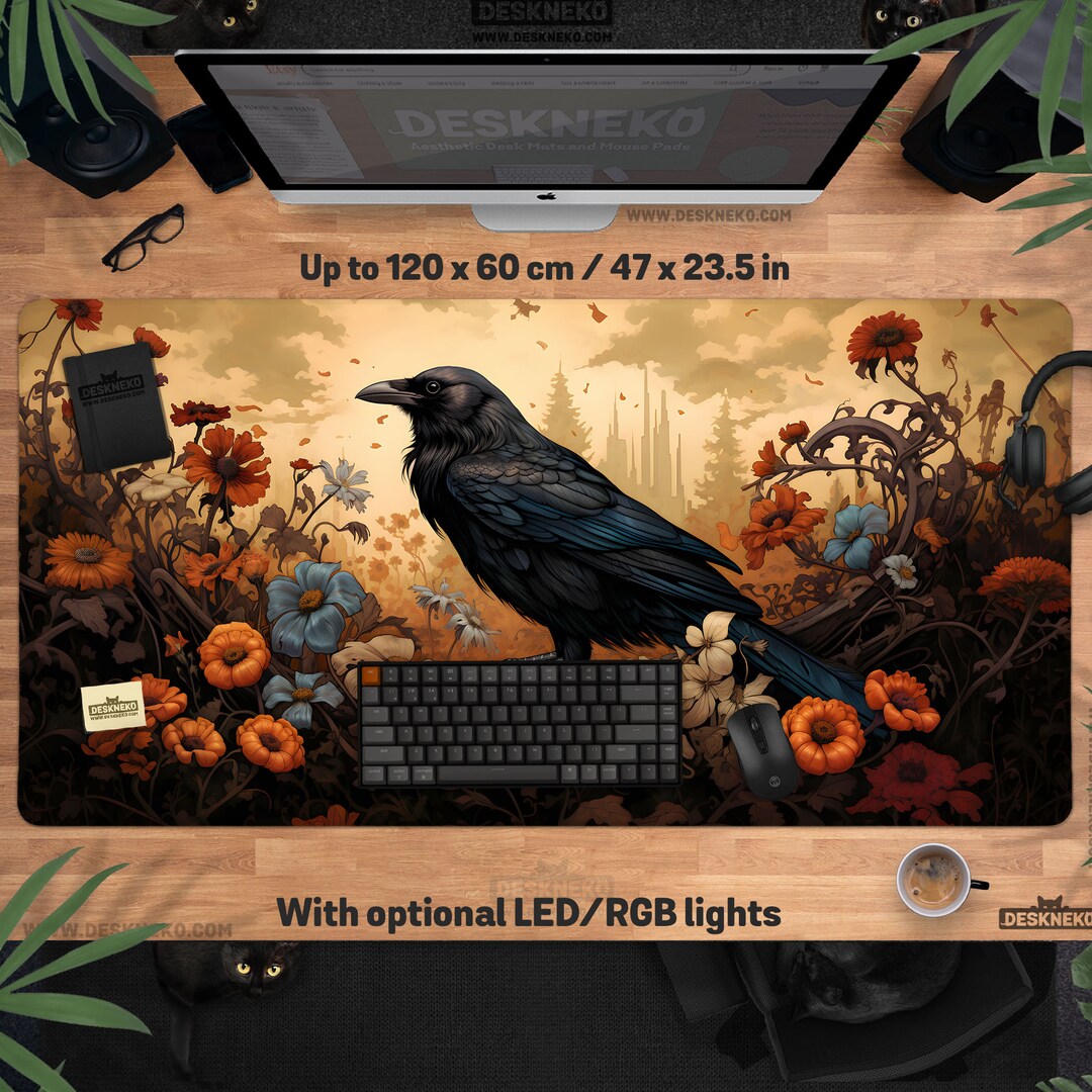 Raven Desk Mat: Playmat or Mousepad, Witchy Cottagecore Crow, Xl Mouse ...
