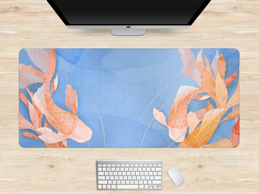Japanese Desk Mat Koi Carp, Gold Fish Pond Mouse Pad Xl, Extra Wide ...