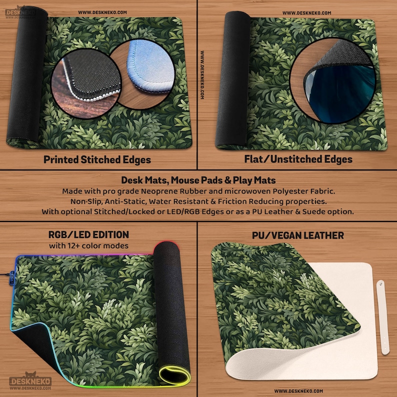 Green Desk Mat: Nature Mouse Pad, Forest Plants Mousepad Xxl, Leather ...
