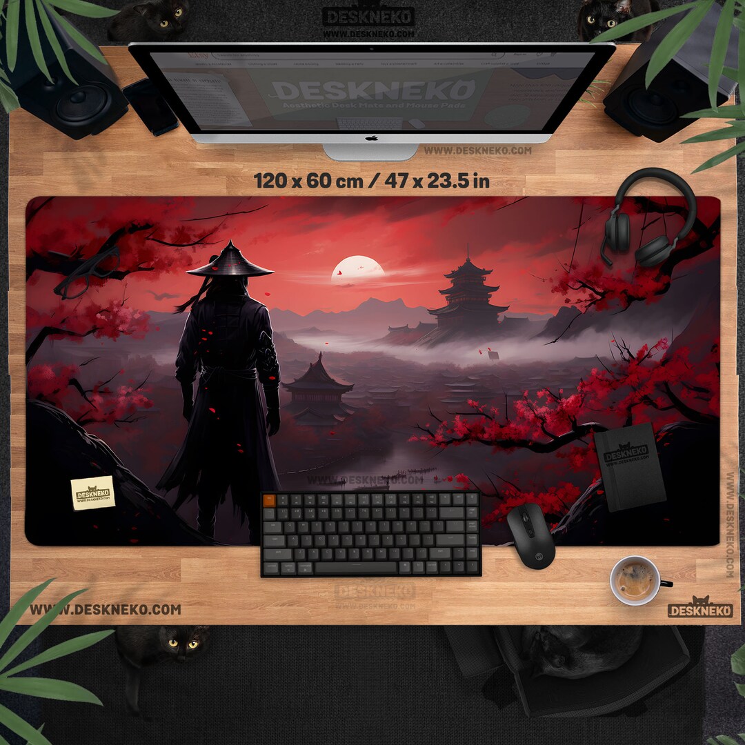 Red Samurai Desk Mat, Japanese Mouse Pad, Large Gaming Mousepad Led ...