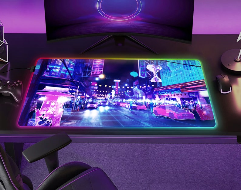 Cyberpunk Desk Mat Vaporwave Mousepad Neon Tokyo City Street - Etsy