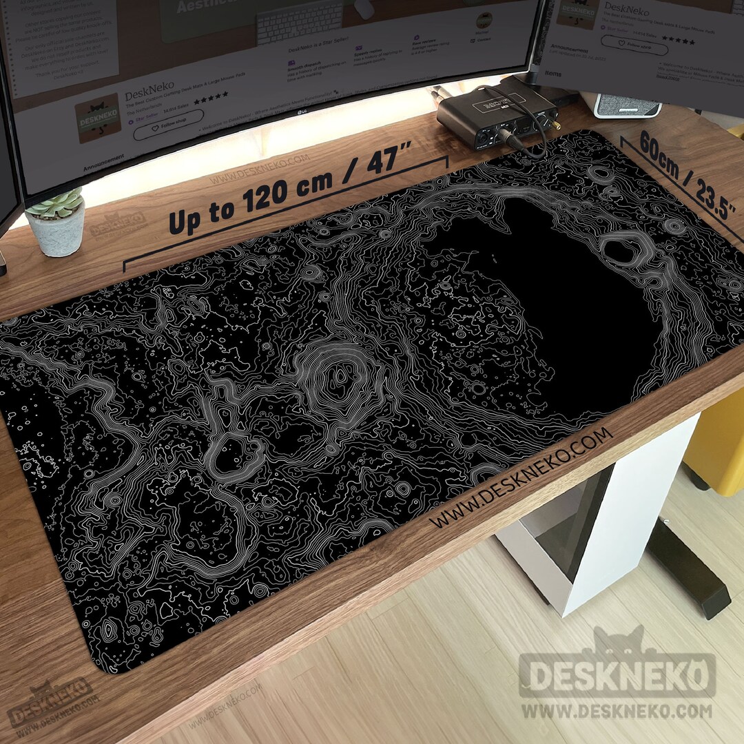 Topo Desk Mat: Moon Map Mouse Pad, Topography Contour Mousepad Xxl ...