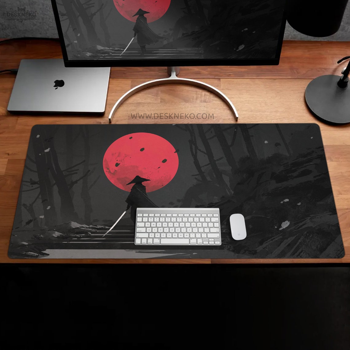 Japanese Mousepad Large, Samurai Mouse Pad, Anime Black Red Deskmat Led ...