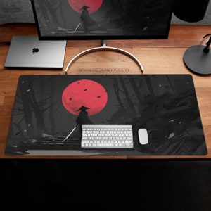 Japanese Mousepad Large, Samurai Mouse Pad, Anime Black Red Deskmat Led ...