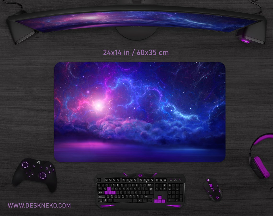 Nebula Desk Mat Galaxy Mousepad Space Purple Stars Portal - Etsy