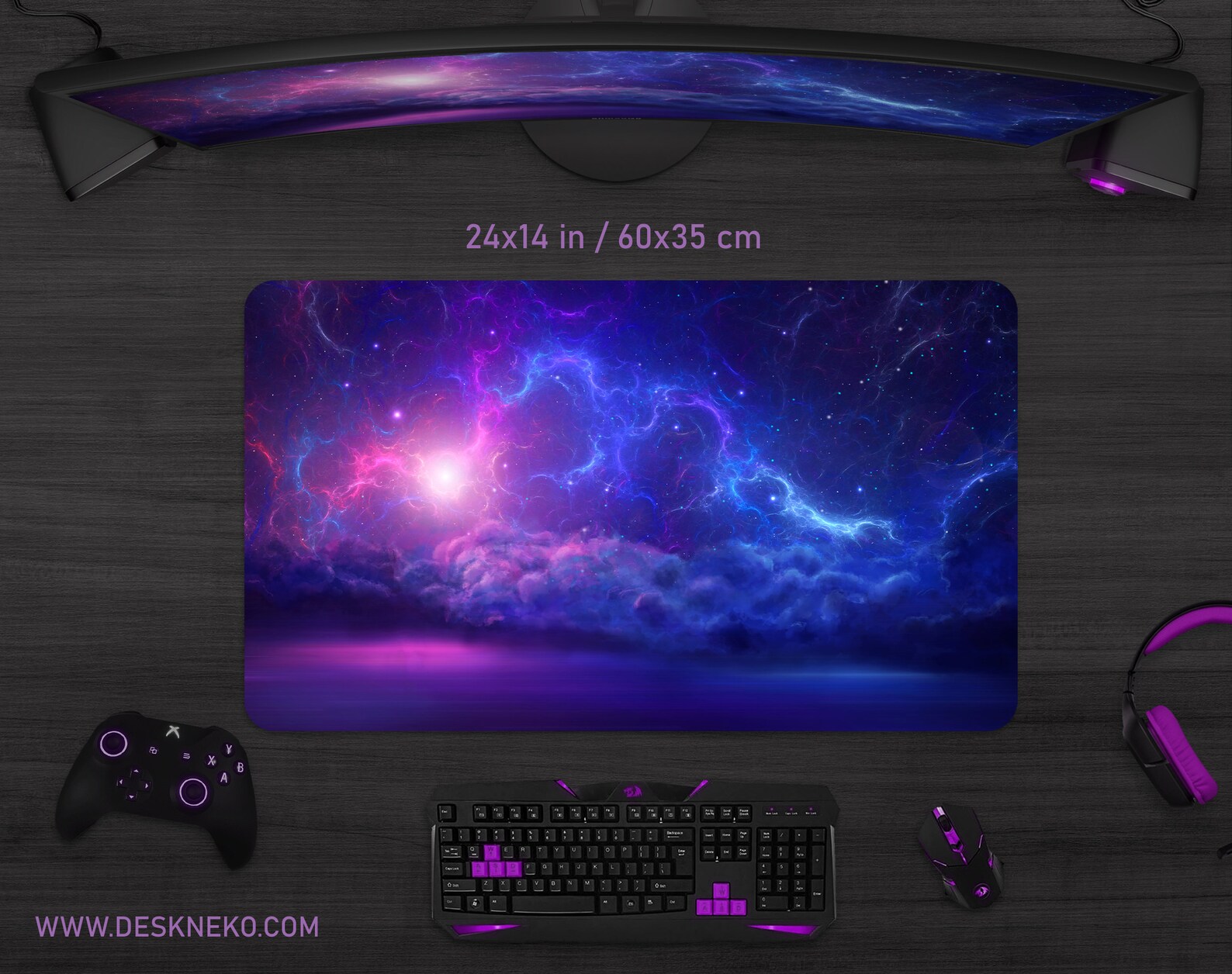 Nebula Desk Mat Galaxy Mousepad Space, Purple Stars Portal Vaporwave ...