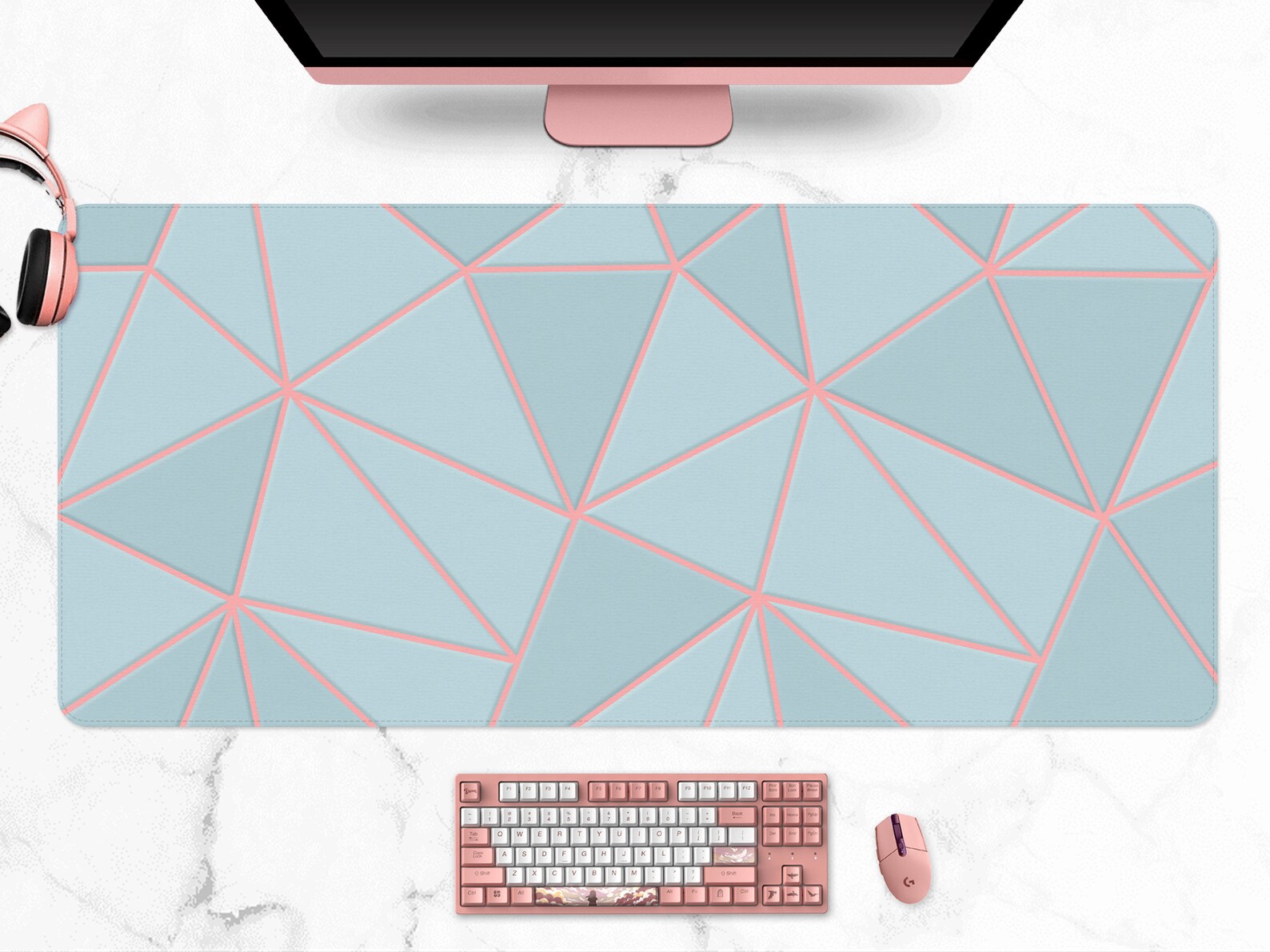 Purple Geometric Gaming Desk Mat Pink Lavender Lilac - Etsy