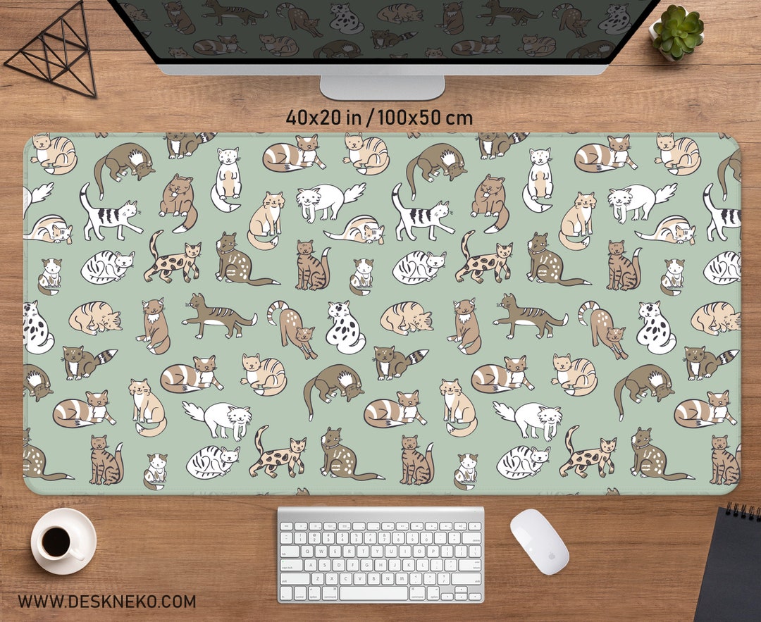 Cute Cats Desk Mat Mousepad, Sage Green Mouse Pad, XXL Gaming Deskmat ...