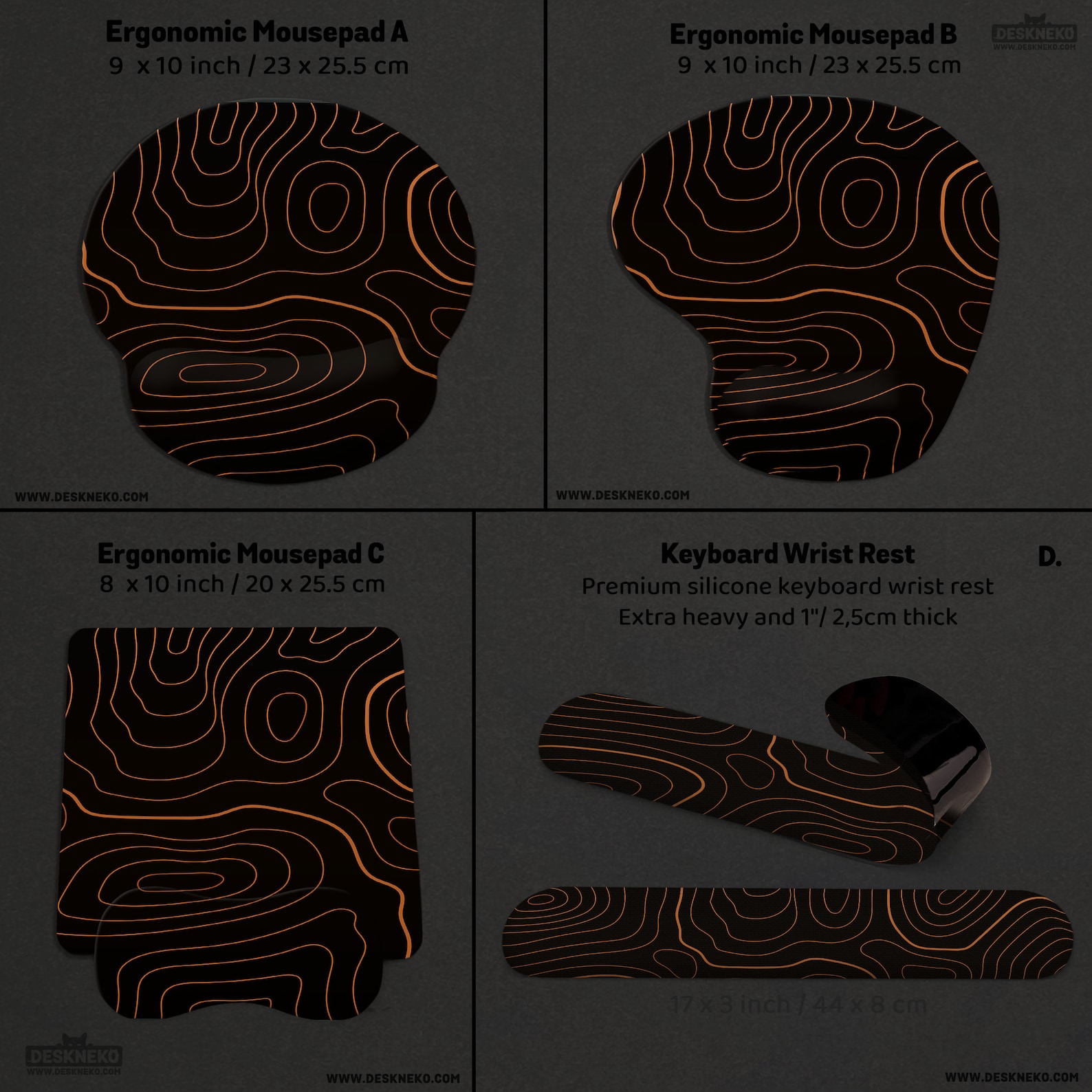 Topo Desk Mat Orange, Gaming Mouse Pad Large, Minimal LED Deskmat Black ...
