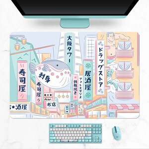 Pastel Tokyo Street Desk Mat Cute, Japanese Mousepad Kawaii, Extra ...