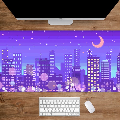 Purple Gaming Desk Mat Vaporwave Mousepad Xl Neon Tokyo - Etsy