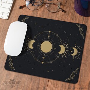 Celestial Mousepad, Moon Phases Mouse Pad, Black and Gold Lunar Cycle ...