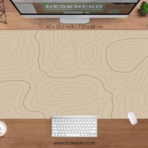 Beige Topographic Desk Mat, Large Mouse Pad, Topo Map Contour Lines ...